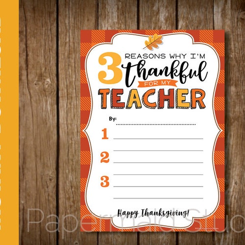 PRINTABLE Teacher Thanksgiving Card School Teacher | Etsy