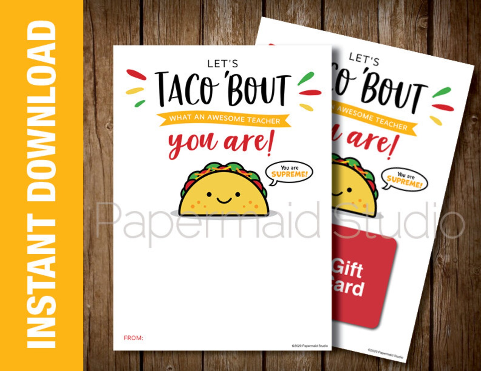 PRINTABLE Teacher Thank You Card Taco Gift Card Holder for - Etsy