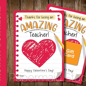 PRINTABLE Teacher Valentine's Day Card Gift Card Holder - Etsy