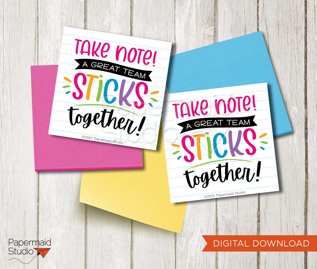 Sticky Note Tag Printable Great Team Sticks Together Employee ...