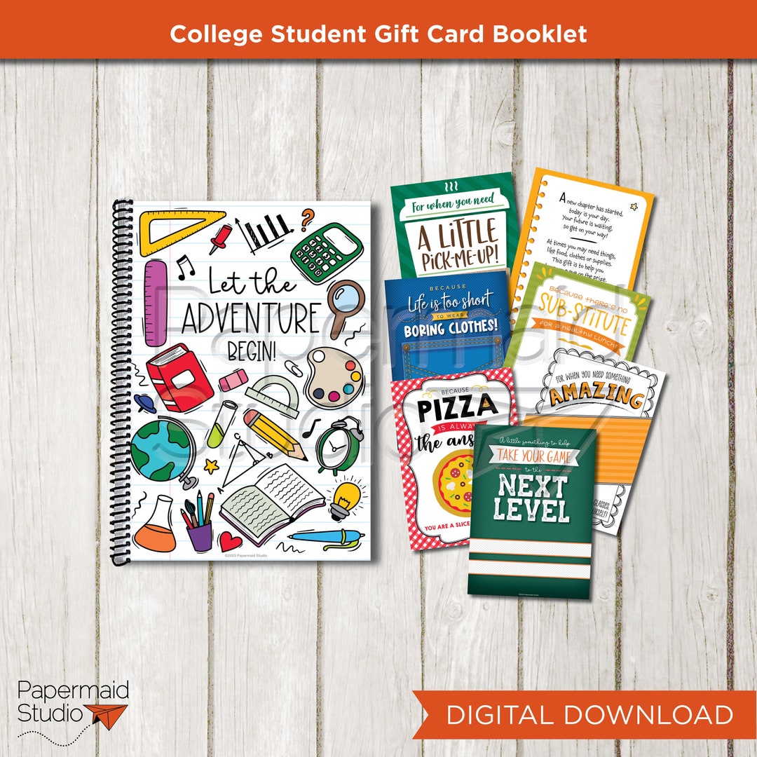 College Student Gift Card Book Printable Bundle - College Survival Kit ...