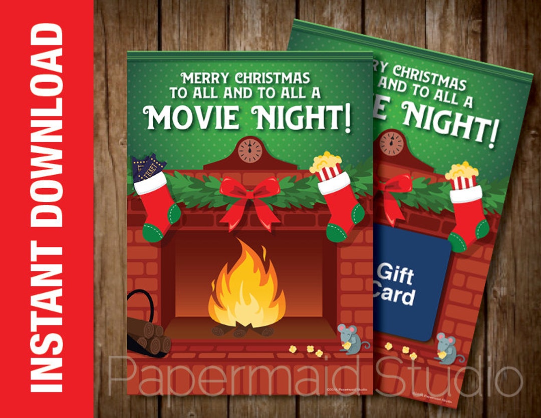PRINTABLE Movie Night Holiday Card -- Christmas Gift Card Holder ...