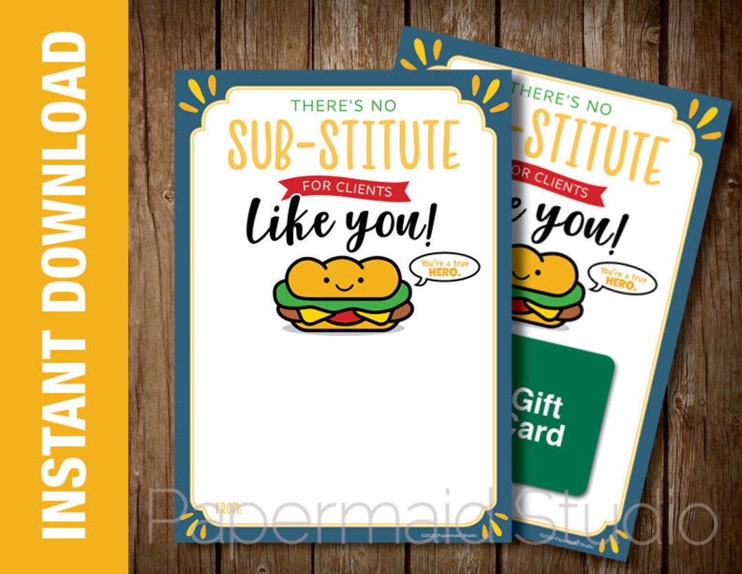 PRINTABLE Client Thank You Sub Sandwich Gift Card Holder - Thank You ...