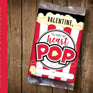 PRINTABLE Valentine Popcorn Label Wrap - Teacher Student Valentine Card ...