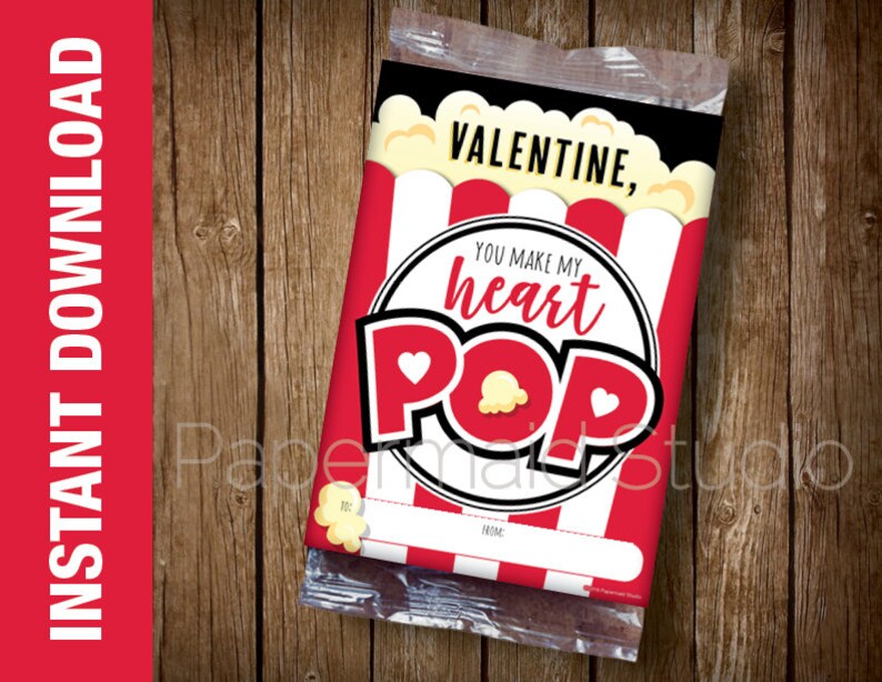 PRINTABLE Valentine Popcorn Label Wrap - Teacher Student Valentine Card ...