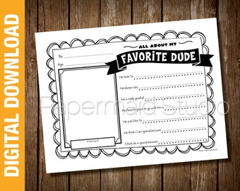 Father's Day Printable Questionnaire All About Daddy - Etsy