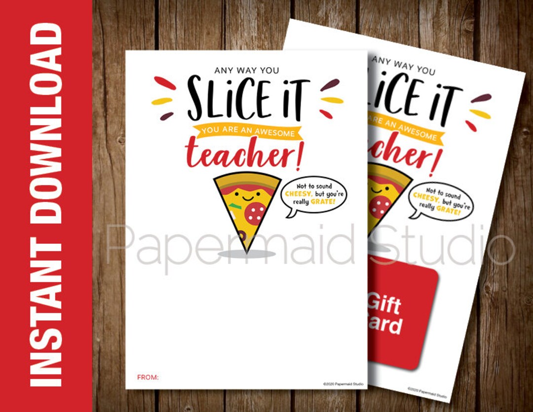 PRINTABLE Teacher Thank You Card - Pizza Gift Card Holder for Teacher ...