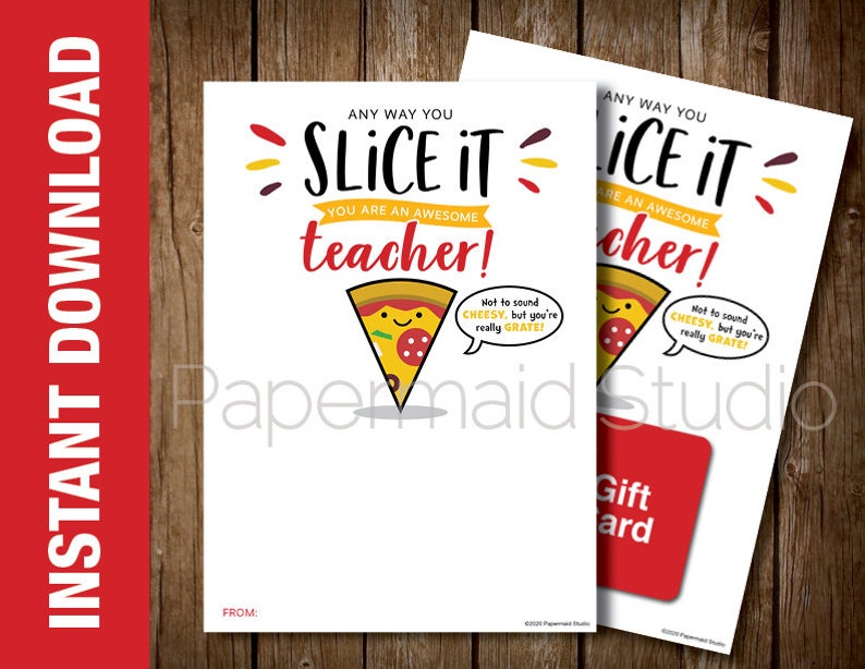 PRINTABLE Teacher Thank You Card Pizza Gift Card Holder for - Etsy
