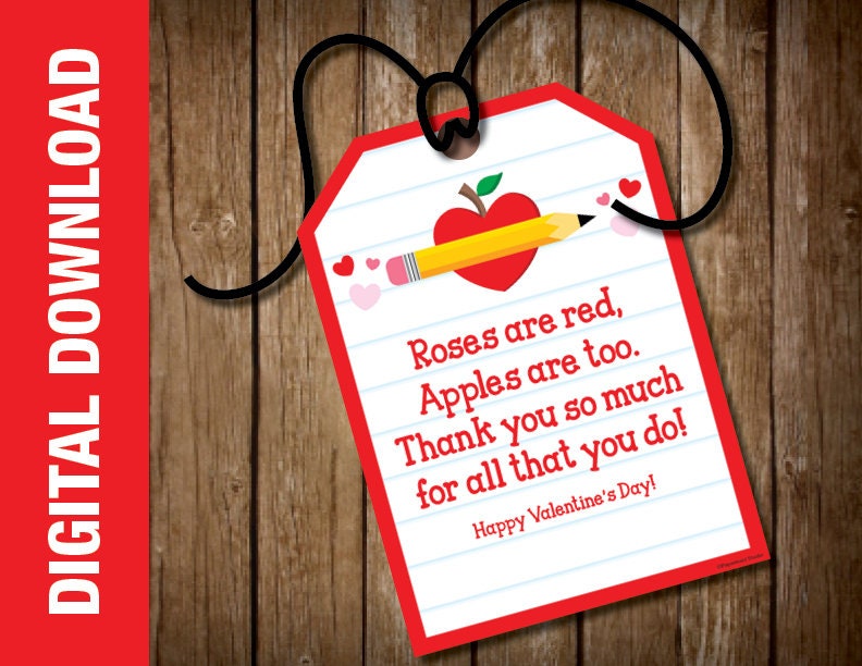 PRINTABLE Valentine Gift Tag for Teacher Teacher Valentine - Etsy