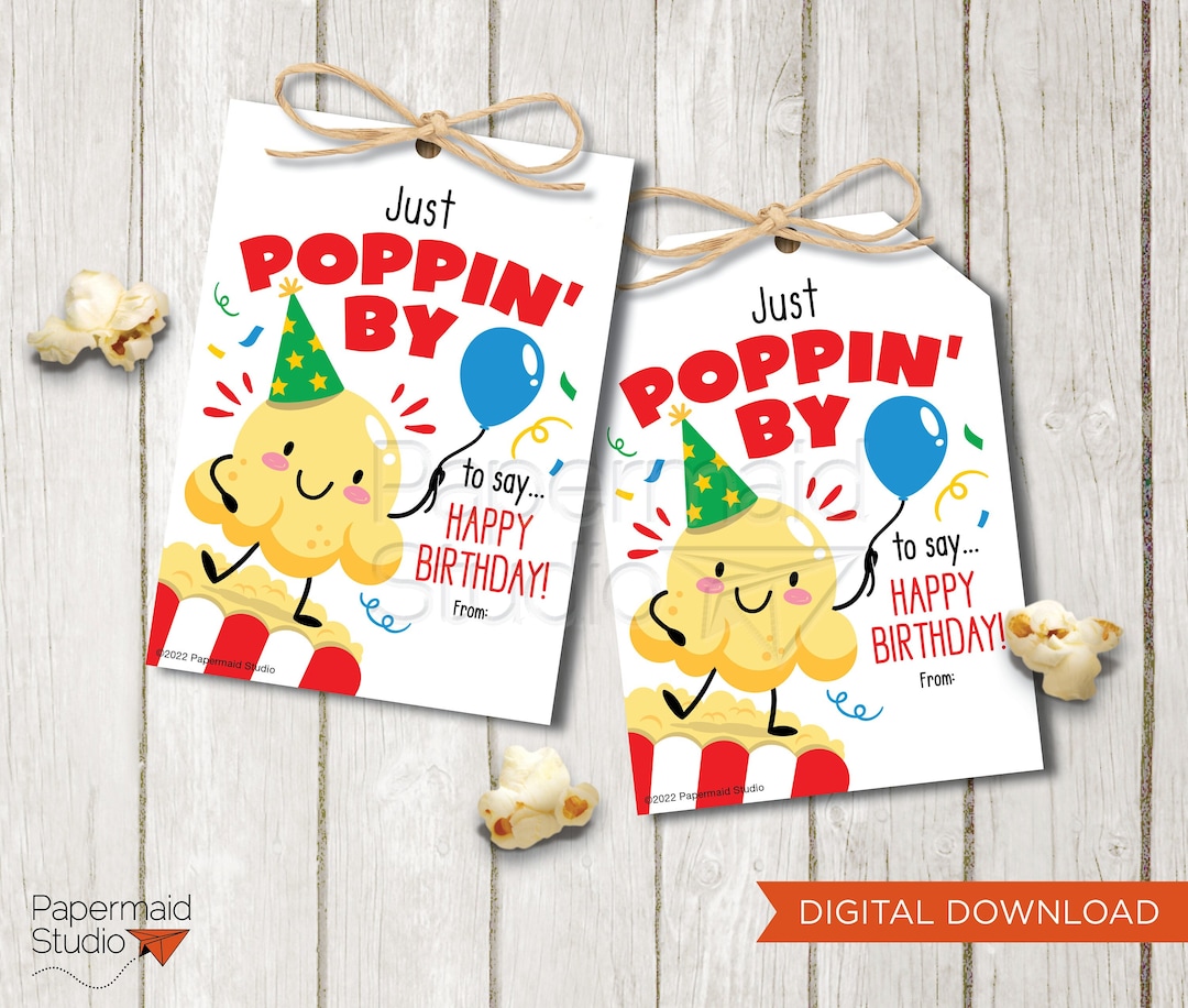 Popcorn Birthday Tag Printable Happy Birthday Popcorn Gift Tag Just ...