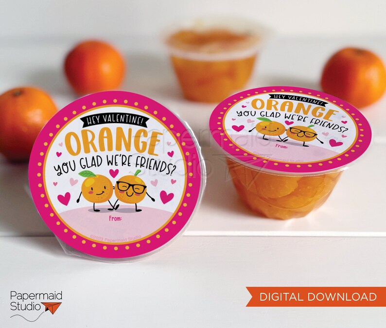 Valentine Orange Cup Tags - Printable Orange Valentine Labels ...