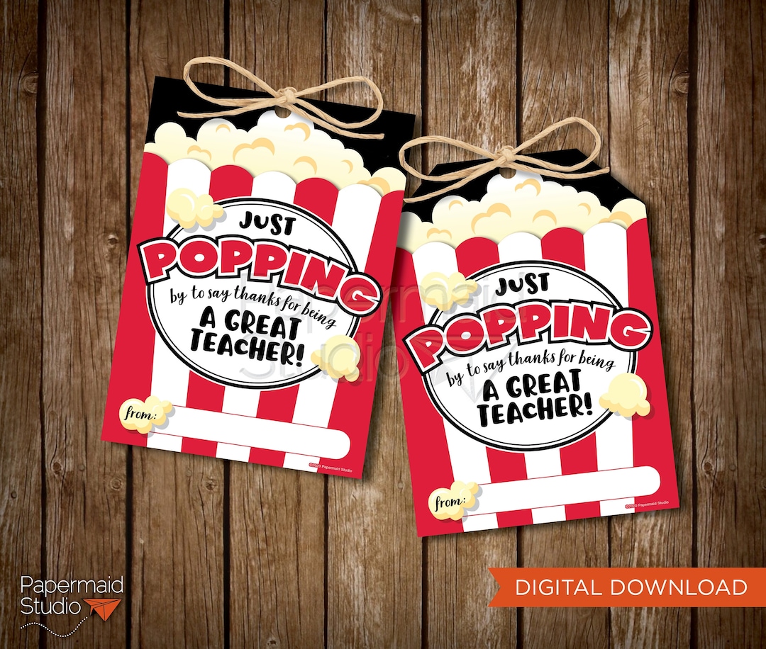 Teacher Appreciation Gift - Popcorn Teacher Appreciation Tag - Teacher ...