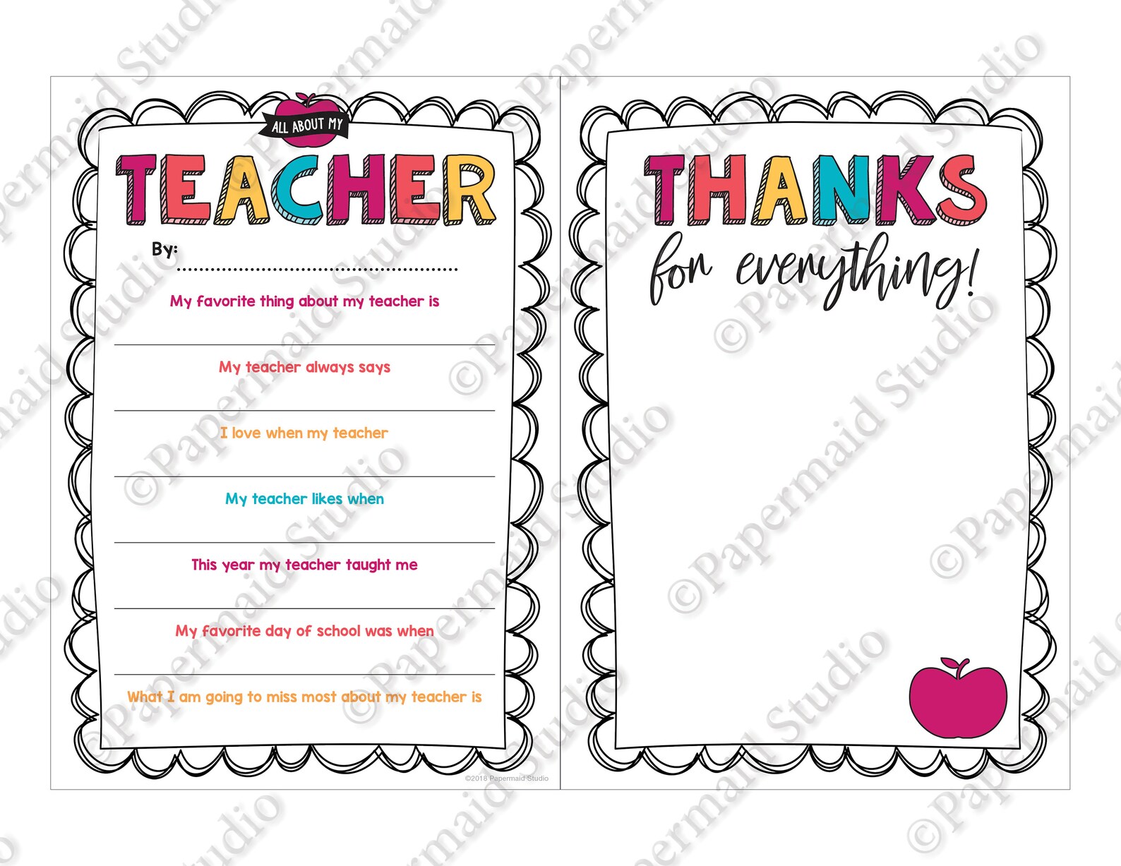 PRINTABLE All About My Teacher Thank You Card - End of Year Teacher ...