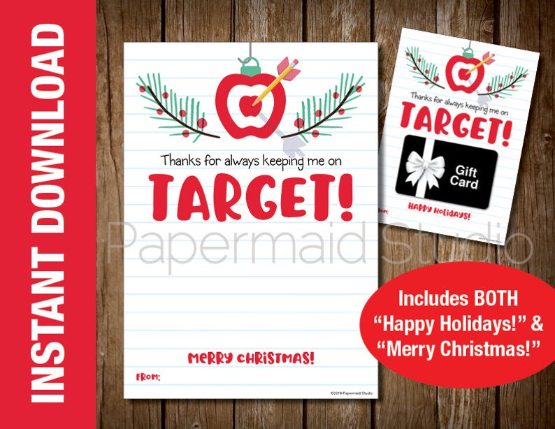 PRINTABLE Teacher on Target Christmas Gift Card Holder Thank | Etsy