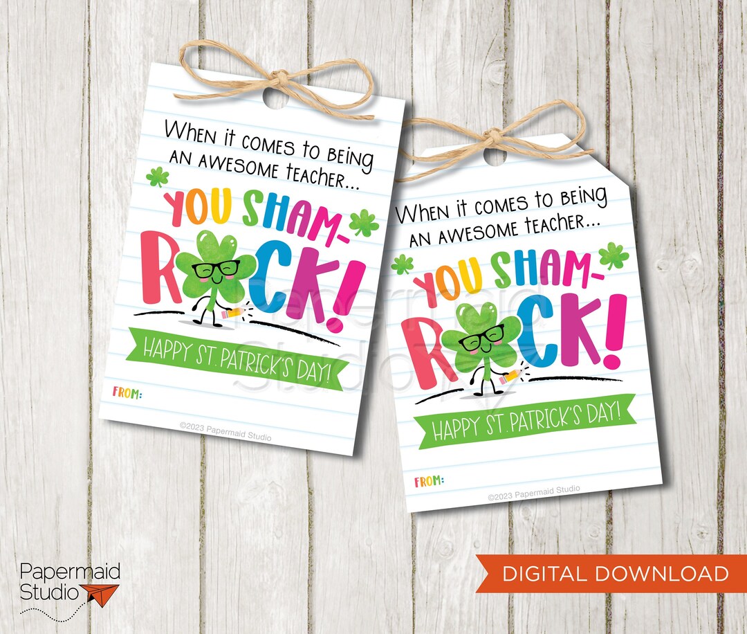 Teacher St. Patrick's Day Tag Printable - St Patricks Teacher Gift Tag ...