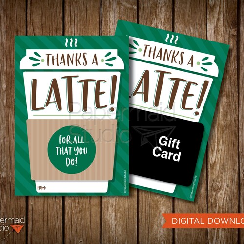 Thanks a Latte Coffee Gift Card Holder Printable Boss's - Etsy