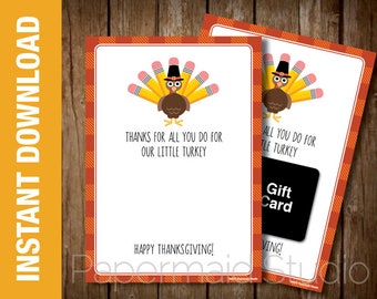 PRINTABLE Teacher Thanksgiving Gift Card Holder School | Etsy
