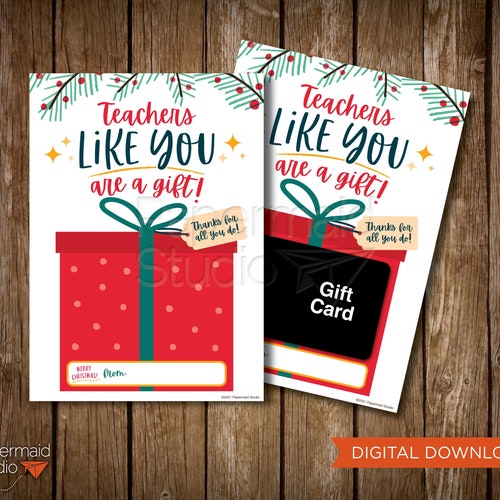 Teacher Christmas Gift Card Holder Printable Virtual - Etsy