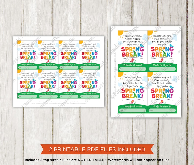 Teacher Spring Break Tag - Teacher Easter Break Gift Tag Printable ...