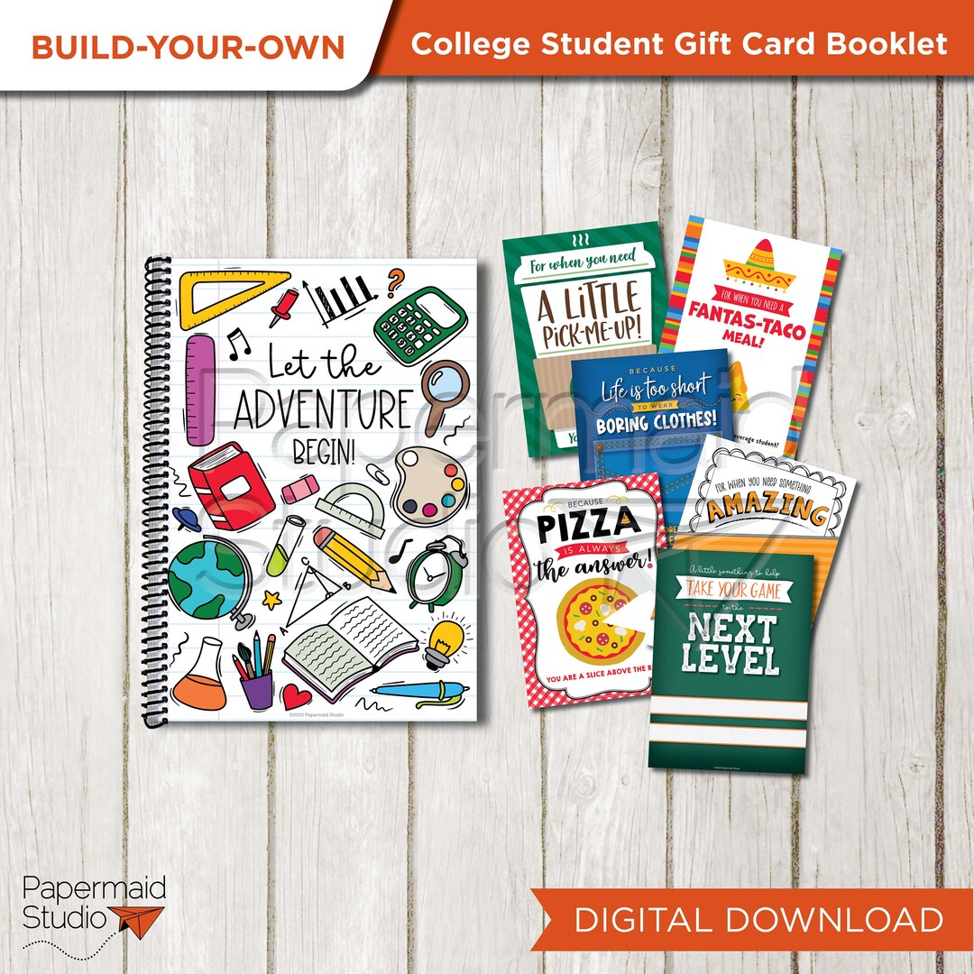 College Student Gift Card Book Printable Bundle - College Survival Kit ...
