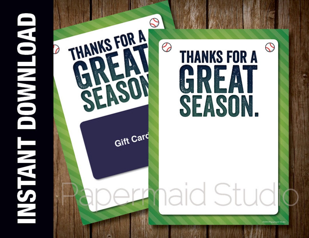 PRINTABLE Baseball Coach Thank You Card - Gift Card Holder - Sports ...