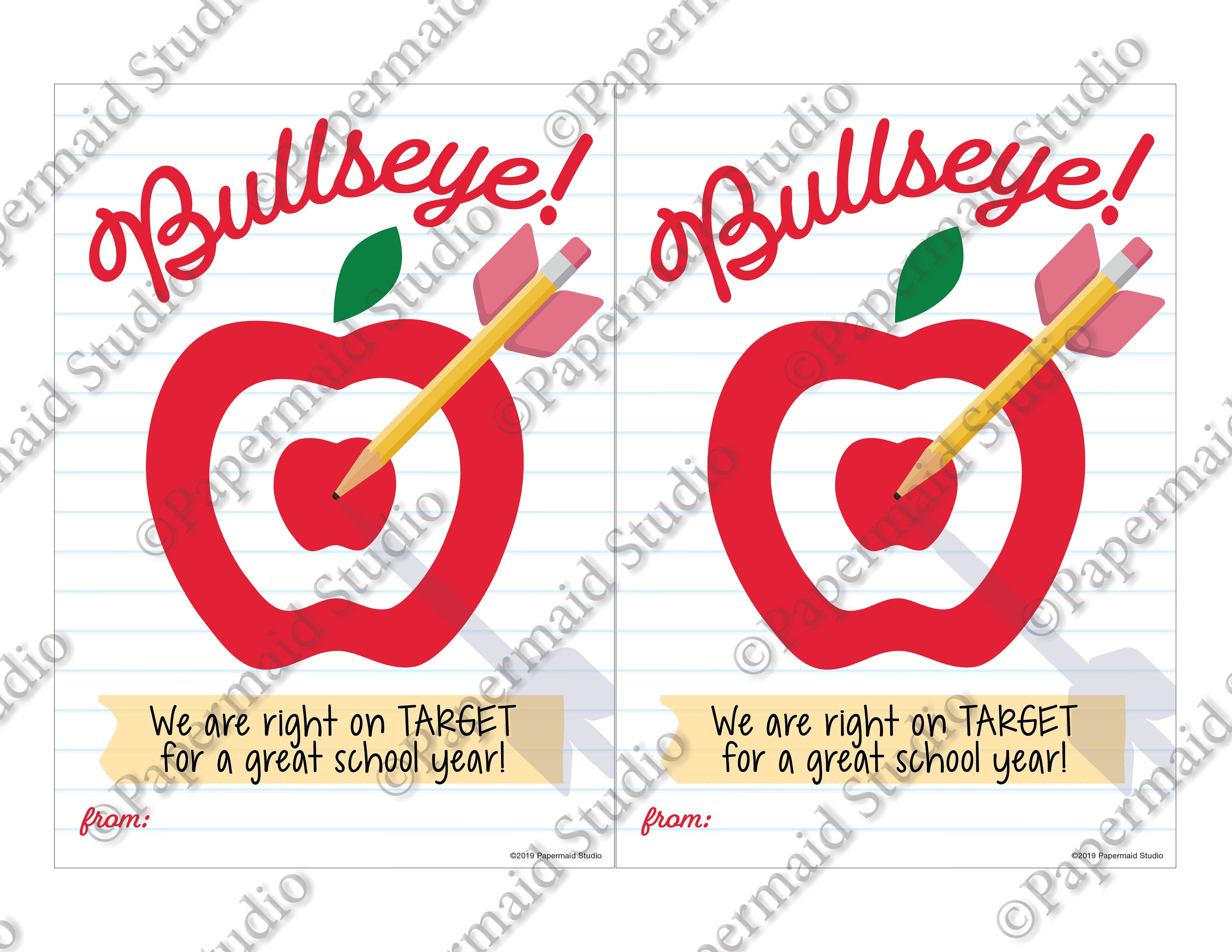 PRINTABLE Back to School Teacher Card Apple Bullseye Target - Etsy