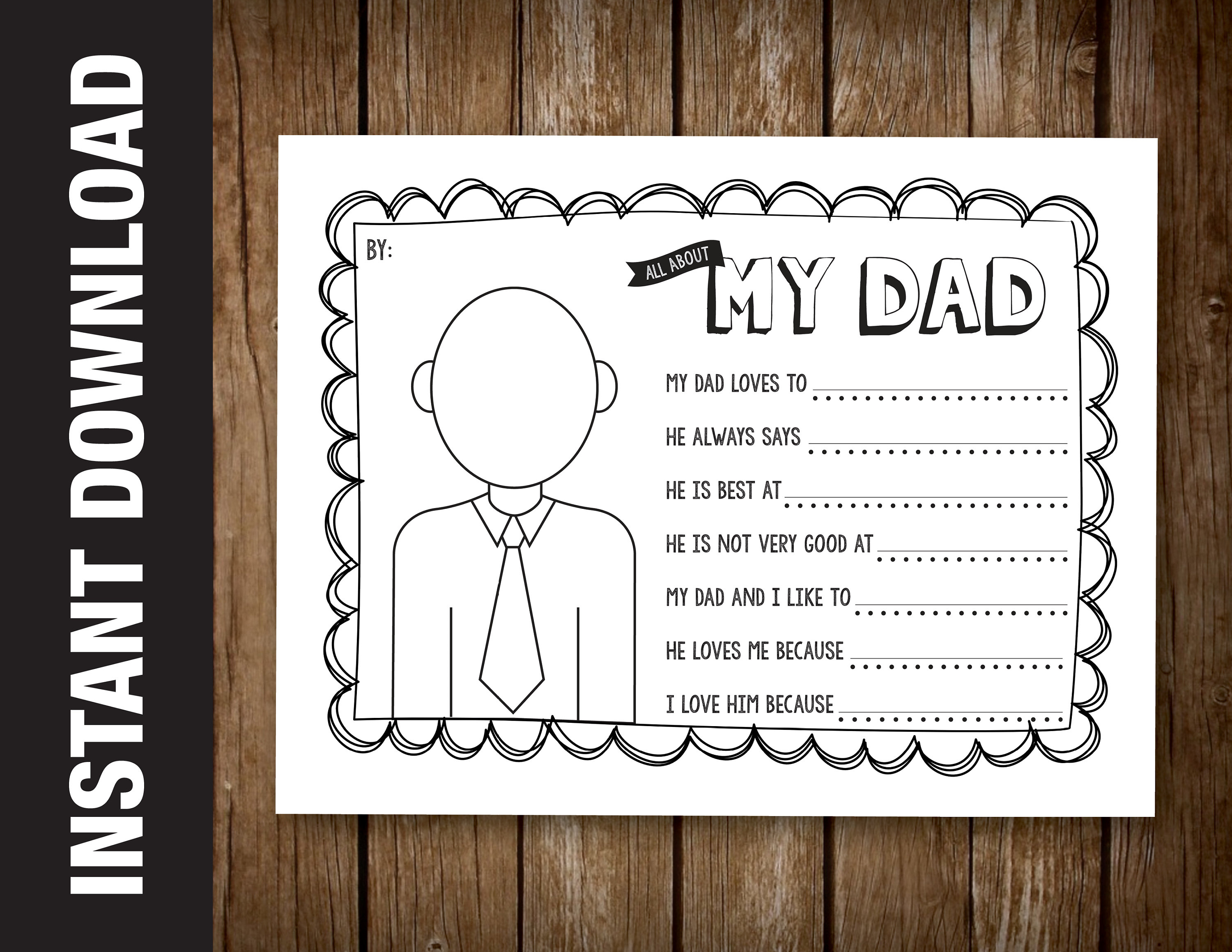 PRINTABLE All About My Dad Father's Day Card Fathers Day | Etsy