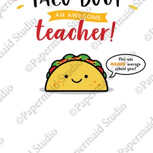 PRINTABLE Teacher Thank You Card - Taco Gift Card Holder for Teacher ...