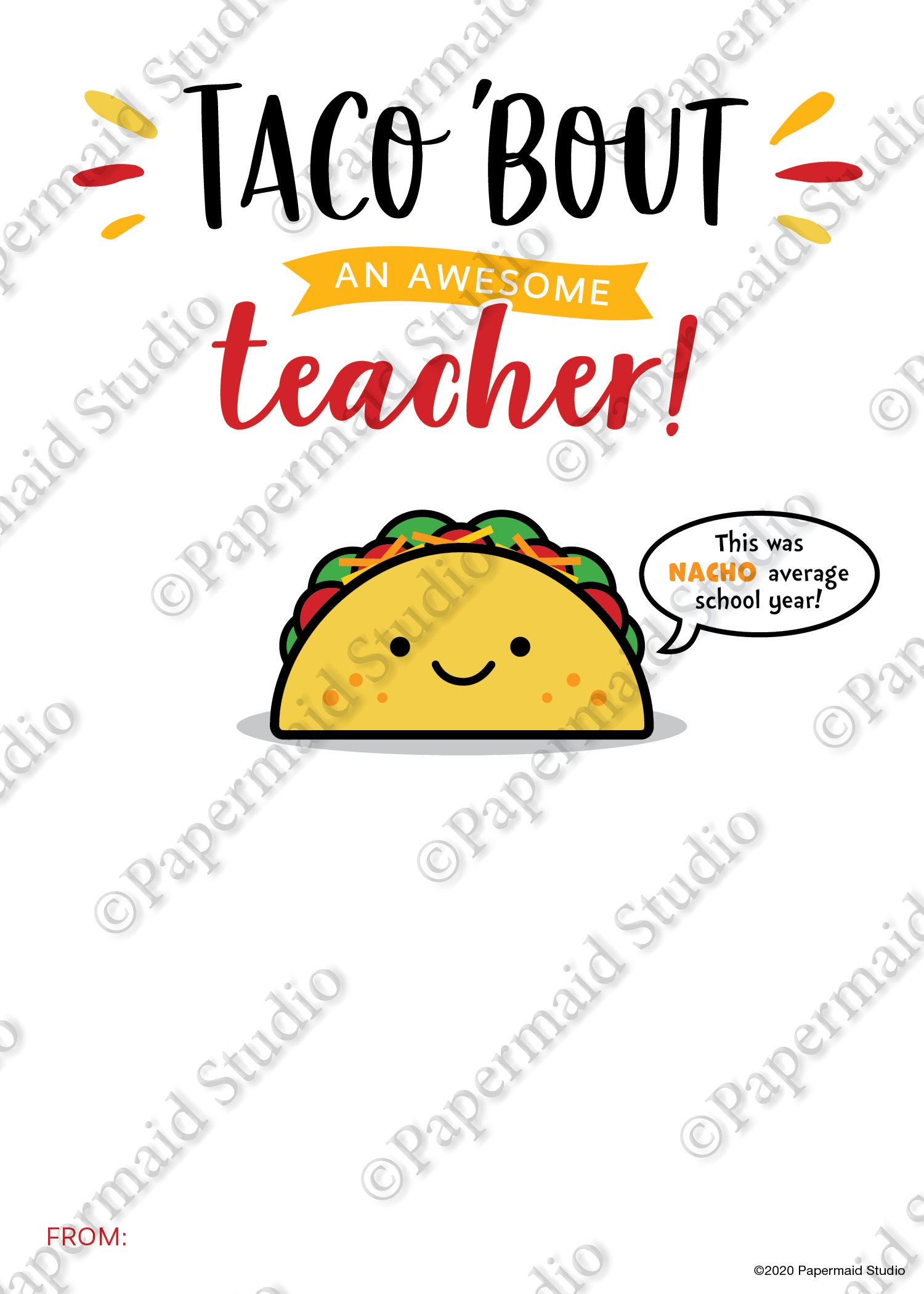 PRINTABLE Teacher Thank You Card Taco Gift Card Holder for | Etsy