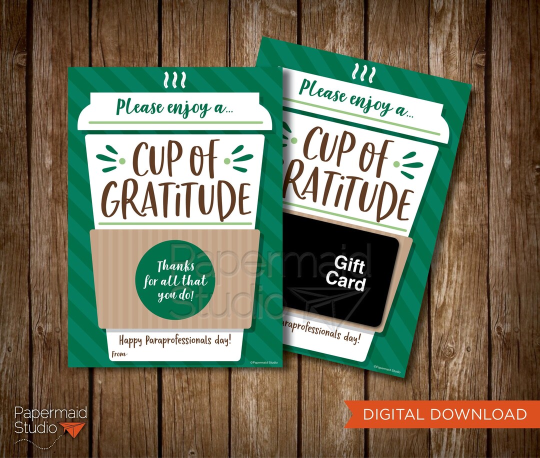 Paraprofessionals Thank You Card - Coffee Gift Card Holder - Teacher ...
