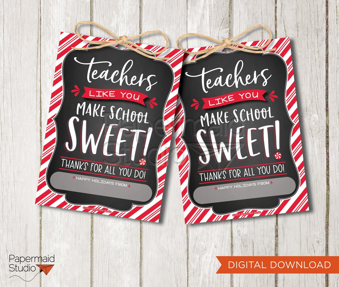 Teacher Christmas Gift Tag Printable Teacher Christmas Card Teacher ...