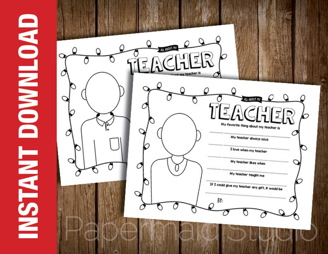 PRINTABLE All About Myteacher Christmas Card - Teacher Coloring Sheet ...