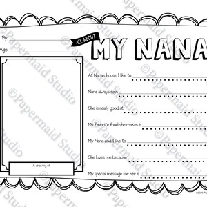 PRINTABLE All About My Nana Mother's Day Gift - Nana Birthday Coloring ...