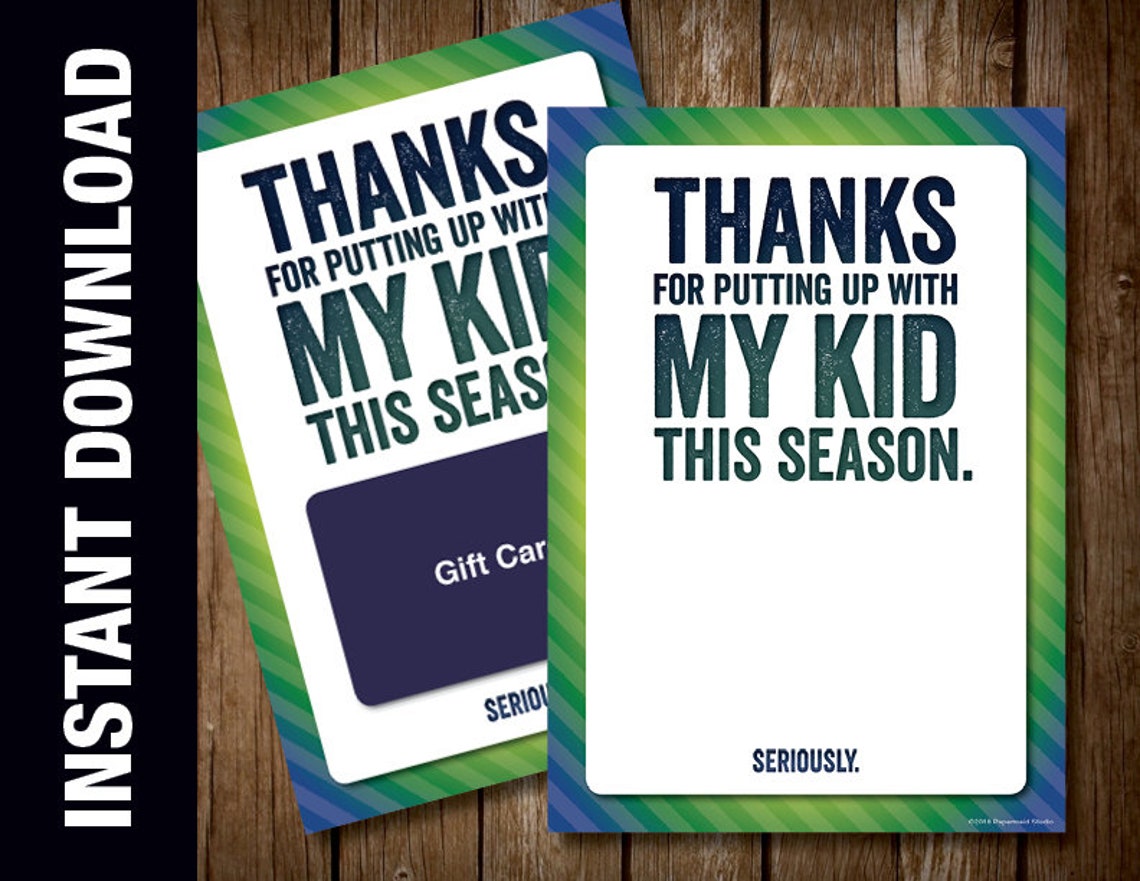 PRINTABLE Sports Coach Thank You Card Gift Card Holder | Etsy