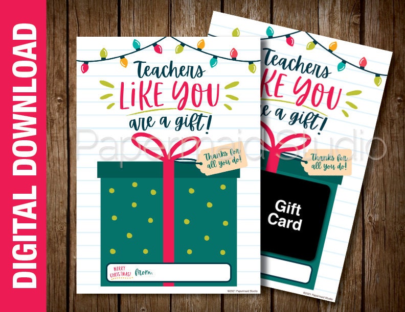 Teacher Christmas Gift Card Holder Printable Virtual - Etsy
