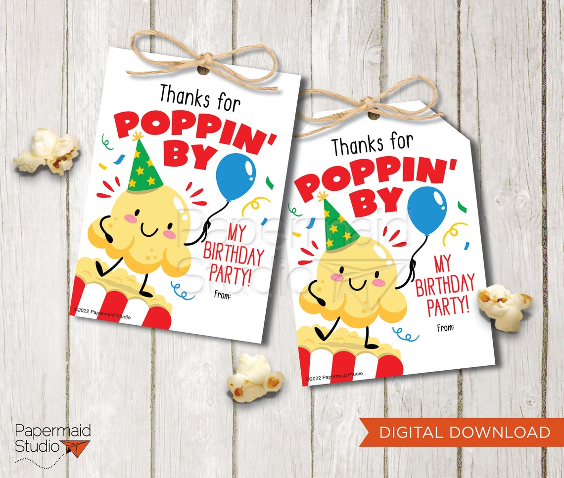 Popcorn Birthday Party Tag - Popcorn Thank You Gift Tag - Thanks for ...