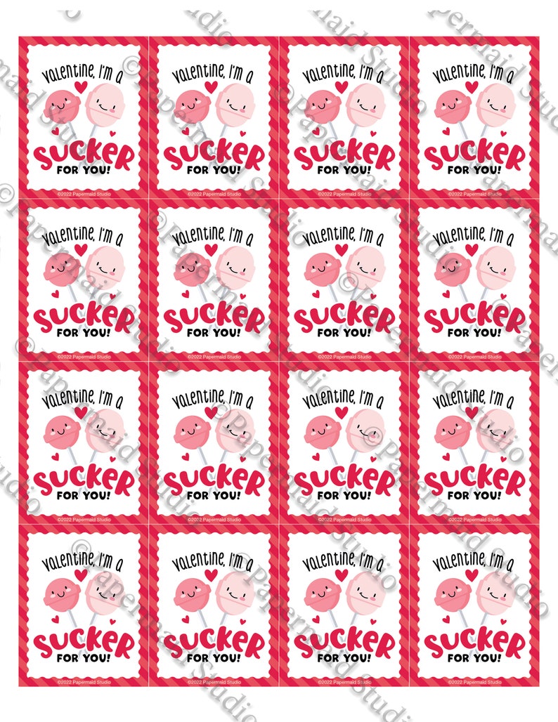 PRINTABLE Valentine's Day Lollipop Sucker Tag Valentine | Etsy
