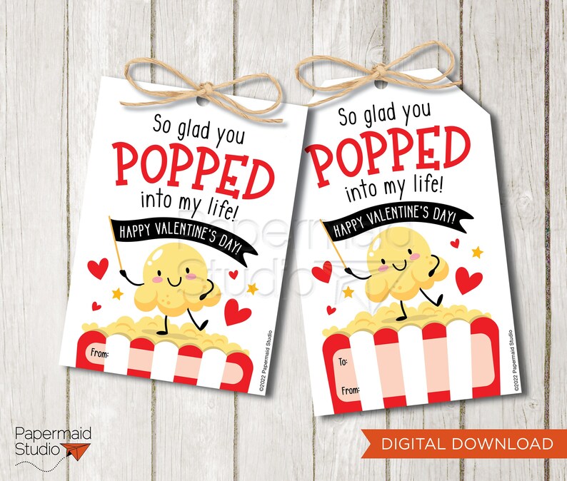 Valentine Popcorn Tags - Printable Valentine Popcorn Labels - Valentine ...