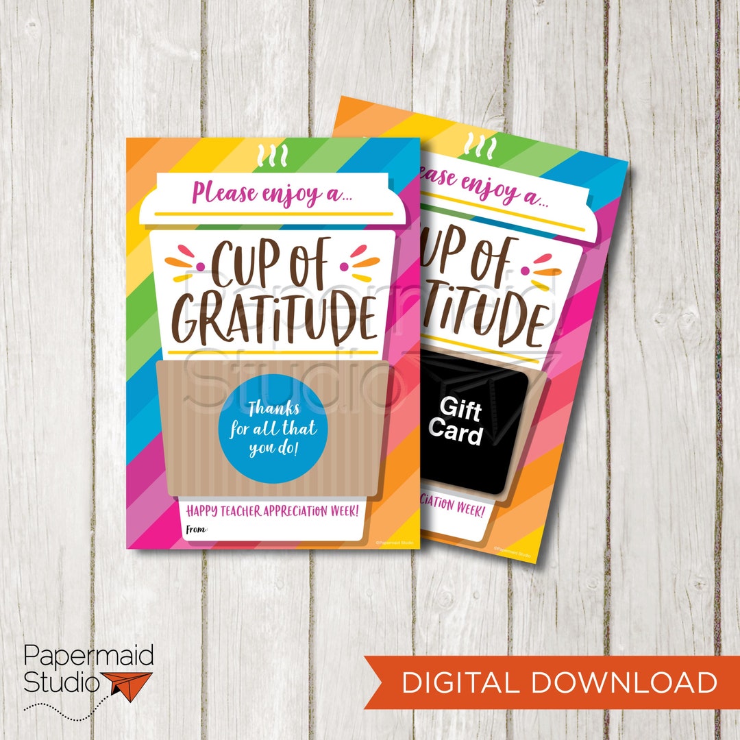 Teacher Appreciation Gift - Cup of Gratitude Card - Teacher ...