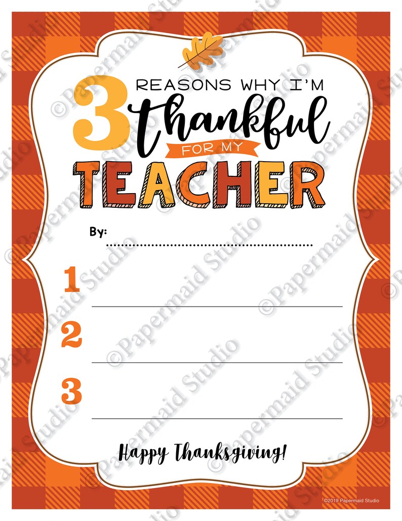 PRINTABLE Teacher Thanksgiving Card School Teacher - Etsy