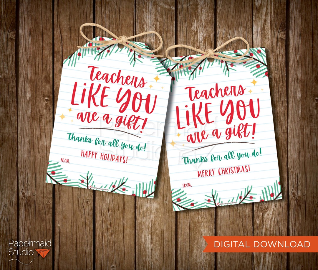Teacher Christmas Gift Tag Printable - Teacher Christmas Card - Teacher ...