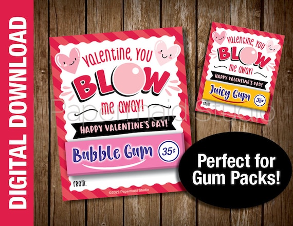 PRINTABLE Valentine's Day Gum Tag Bubble Gum Valentine | Etsy