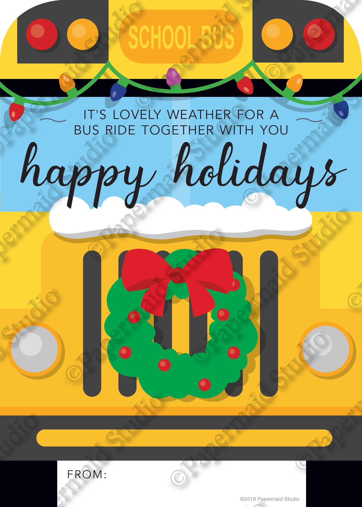 PRINTABLE Bus Driver Christmas Card Thank You -- Printable Bus Driver ...