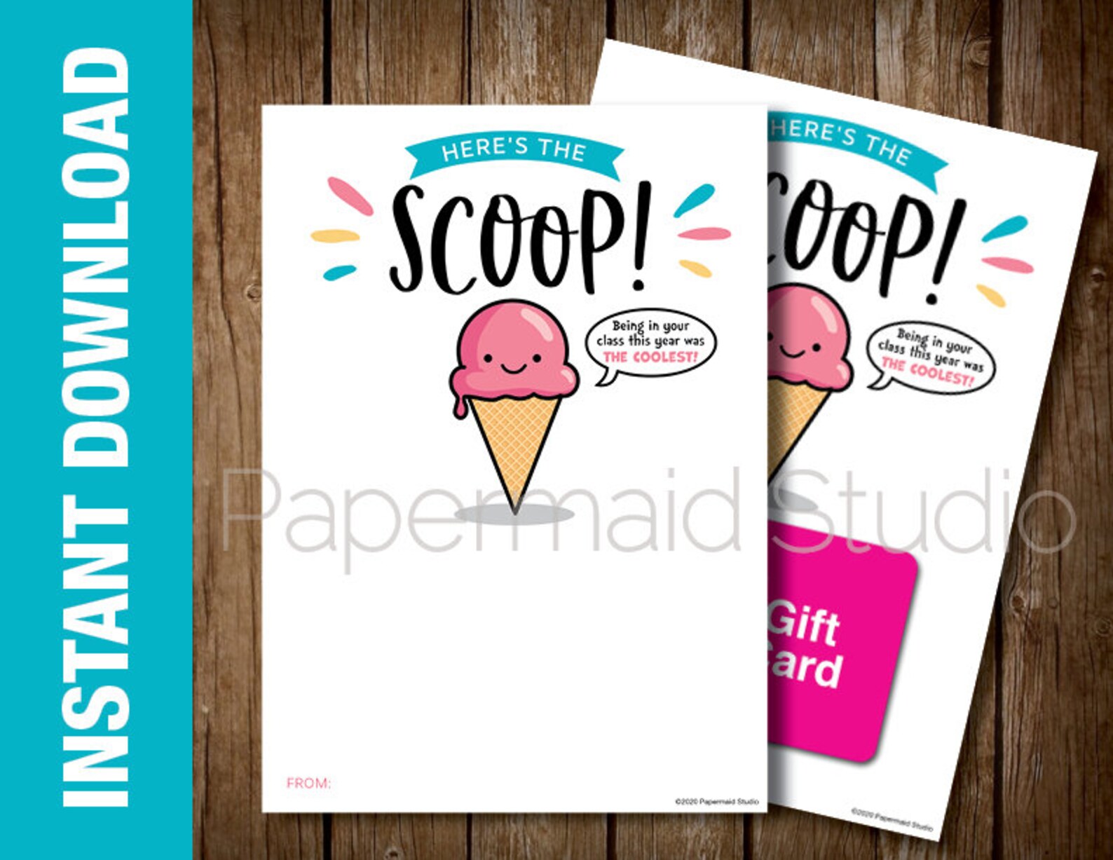 PRINTABLE Teacher Thank You Card - Ice Cream Gift Card Holder for ...