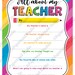 PRINTABLE All About My Teacher Thank You Card End of Year Teacher Gift ...