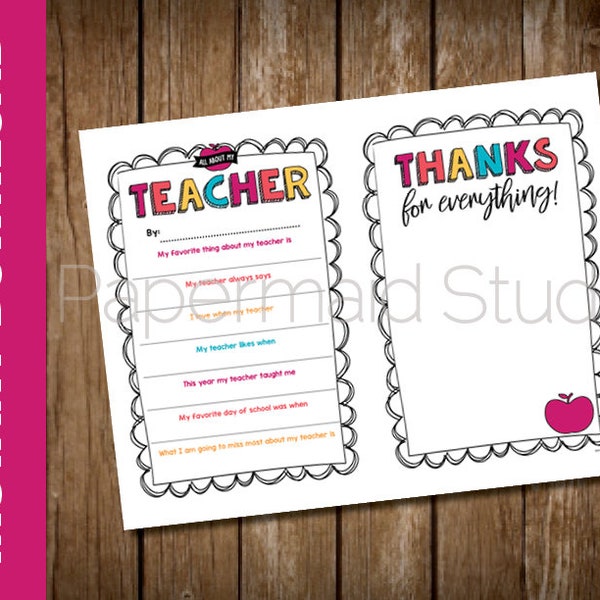 Teacher Appreciation Fill in the Blank Cards - Etsy