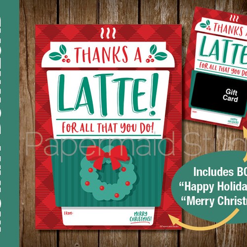 PRINTABLE Christmas Coffee Gift Card Holder Thanks a Latte - Etsy