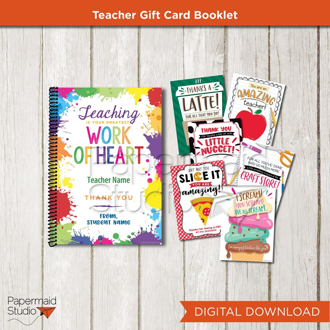 Teacher Gift Card Book Printable Bundle #2 - Teacher Gift Card Holder ...