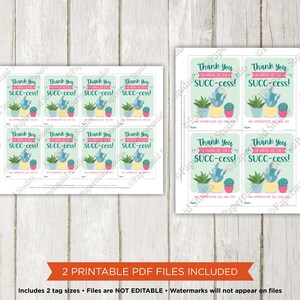 Teacher Appreciation Gift Succulent Tag Printable Staff Thank You Card ...