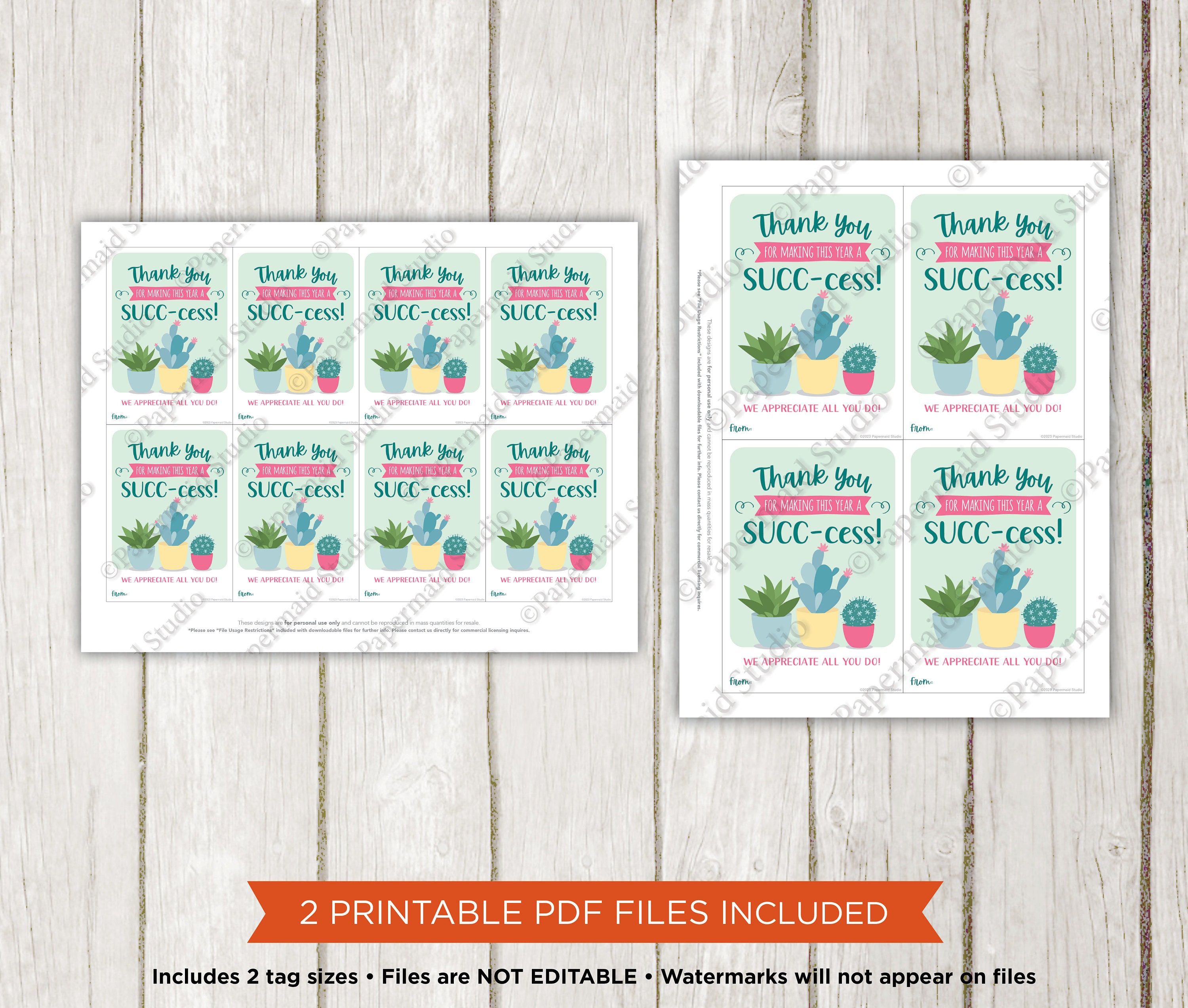 Teacher Appreciation Gift - Succulent Tag Printable - Staff Thank You ...